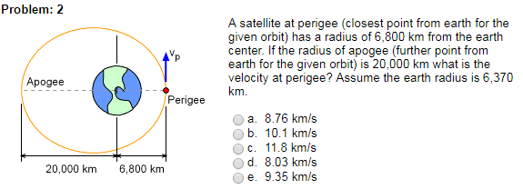Solved Problem: 2 A satellite at perigee (closest point from | Chegg.com
