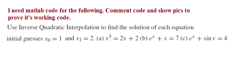 Solved I need matlab code for the following. Comment code | Chegg.com