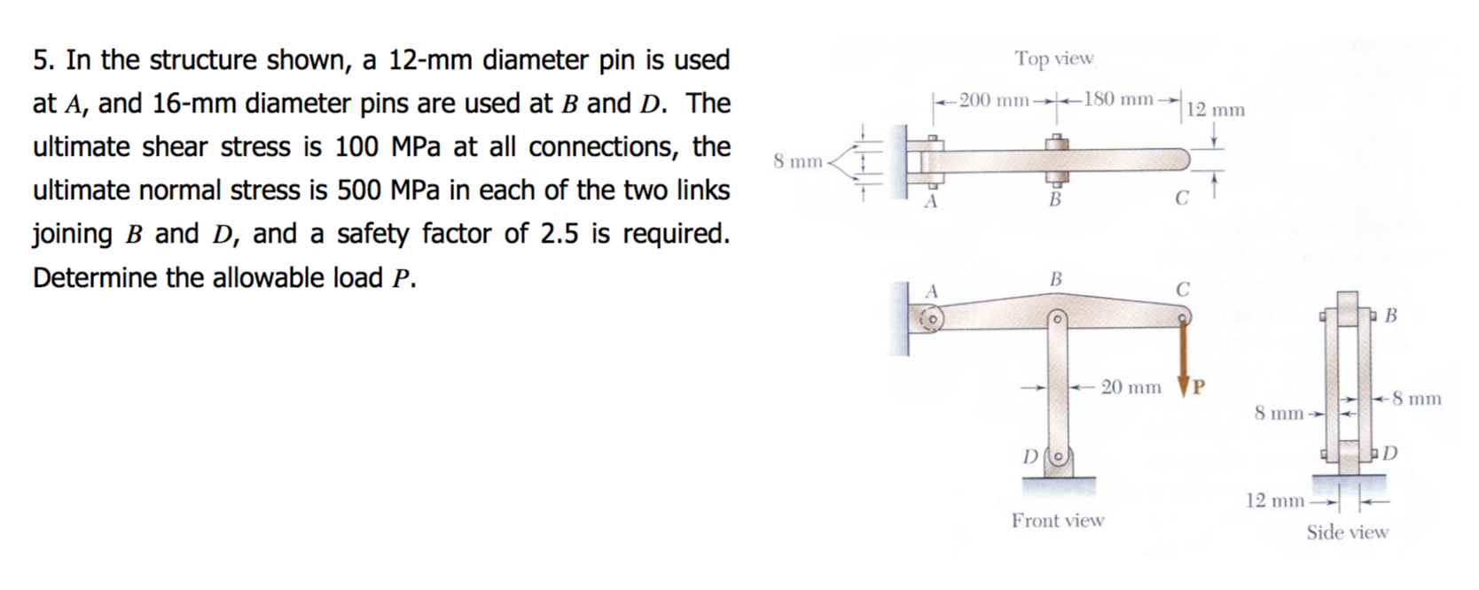 Solved In the structure shown, a 12-mm diameter pin is used | Chegg.com