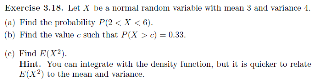 Solved Exercise 3 18 Let X Be A Normal Random Variable With