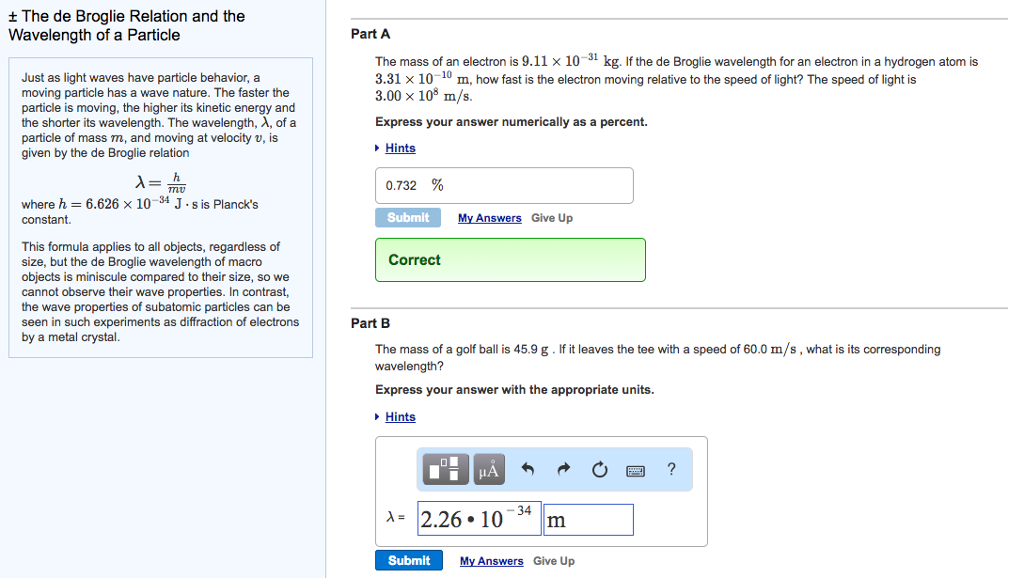 Solved The de Broglie Relation and the Wavelength of a | Chegg.com