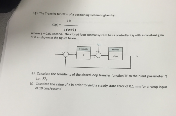 Solved The Transfer function of a positioning system is | Chegg.com