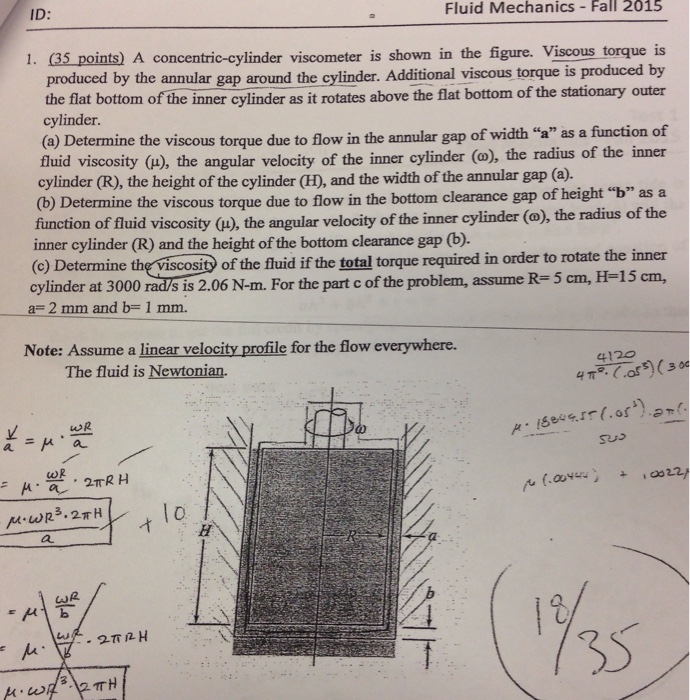 Solved A concentric-cylinder viscometer is shown in the | Chegg.com
