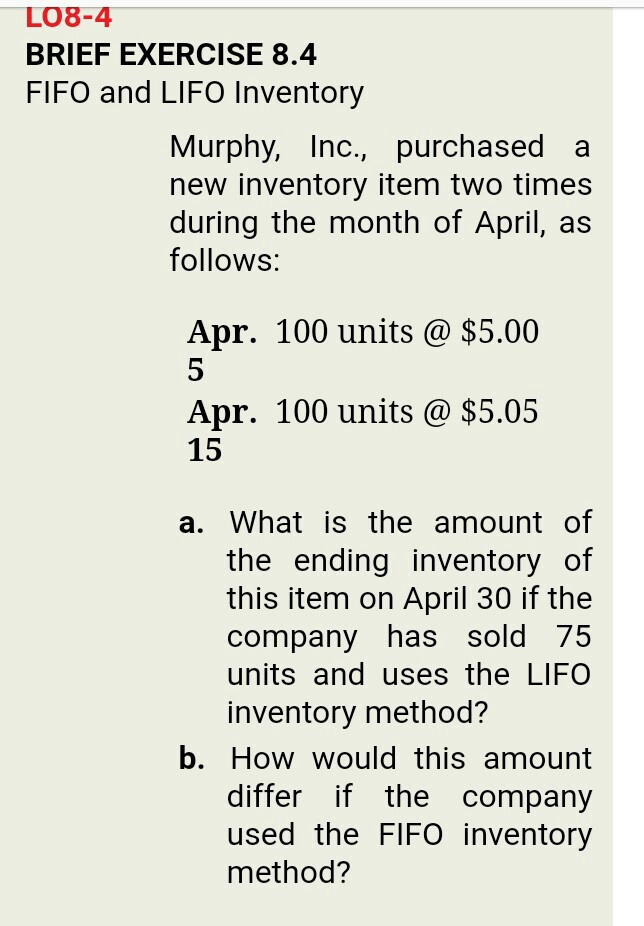 Solved L08-1, L08-4 BRIEF EXERCISE 8.2 LIFO Inventory Mason | Chegg.com