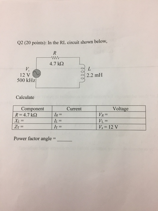 Solved In the RL circuit shown below, Calculate Power | Chegg.com