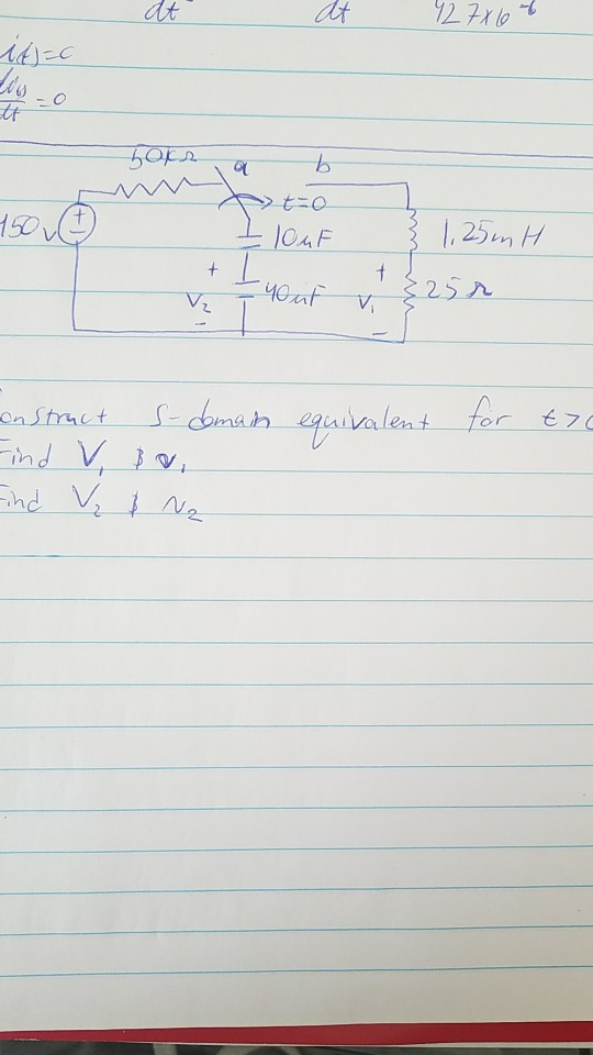 Solved Construct S-domain equivalent for t > Find V_1 v_1 | Chegg.com