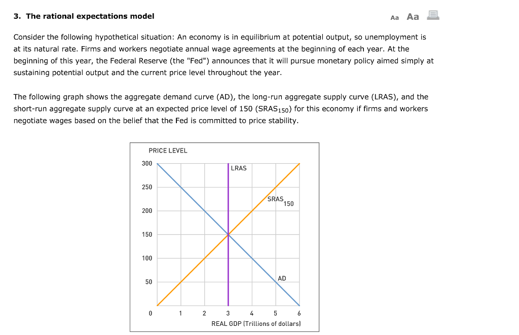 Solved 3. The rational expectations model Aa Aa Consider the | Chegg.com