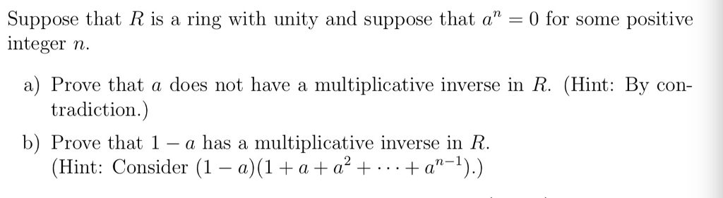 Solved Suppose that R is a ring with unity and suppose that | Chegg.com