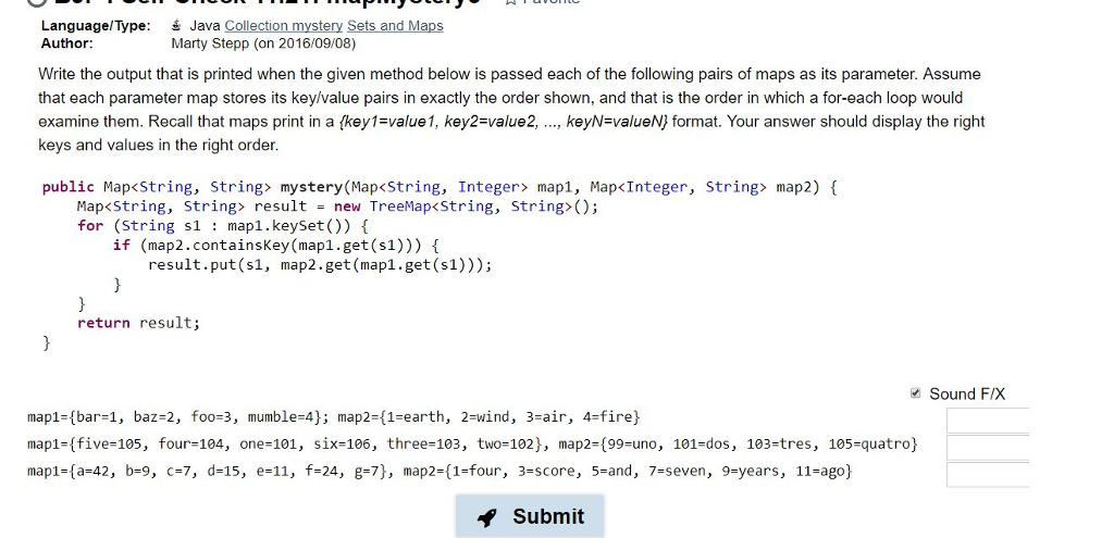 Solved Java Collection mystery Sets and Maps Marty Stepp (on | Chegg.com