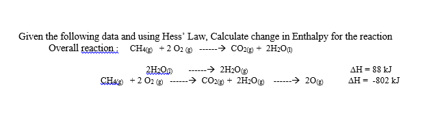 Solved Given the following data and using Hess'Law, | Chegg.com