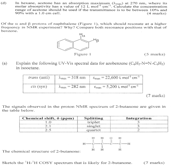 Solved (d) In hexane, acetone has an absorption maximum | Chegg.com