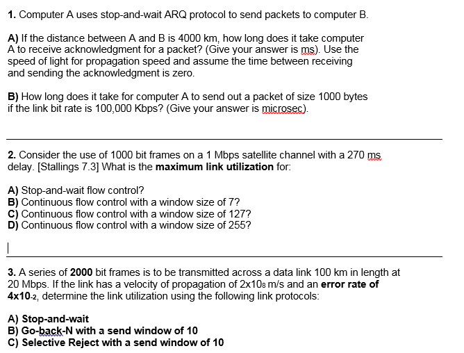 Solved Computer A uses stop-and-wait ARQ protocol to send | Chegg.com
