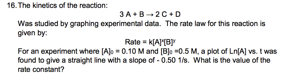 Solved 16.The kinetics of the reaction: Was studied by | Chegg.com