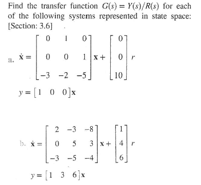 Solved Find the transfer function G(s)= Y(s)/R(s) for each | Chegg.com