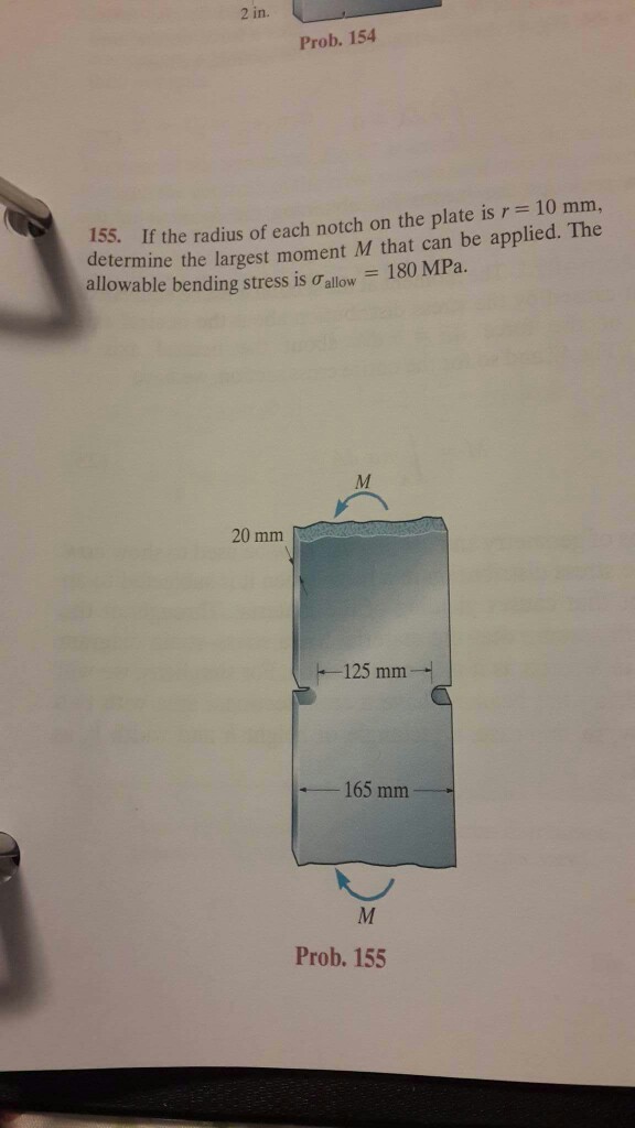 Solved 2 in Prob. 154 If the radius of notch on the plate is | Chegg.com