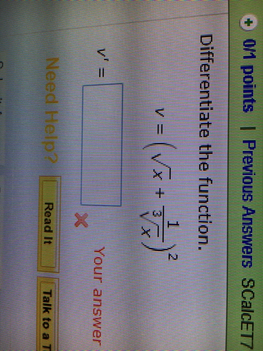Solved Differentiate the function. V = (squareroot x + 1/3 | Chegg.com