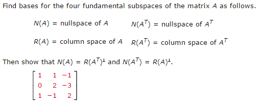 Solved Find Bases For The Four Fundamental Subspaces Of The 
