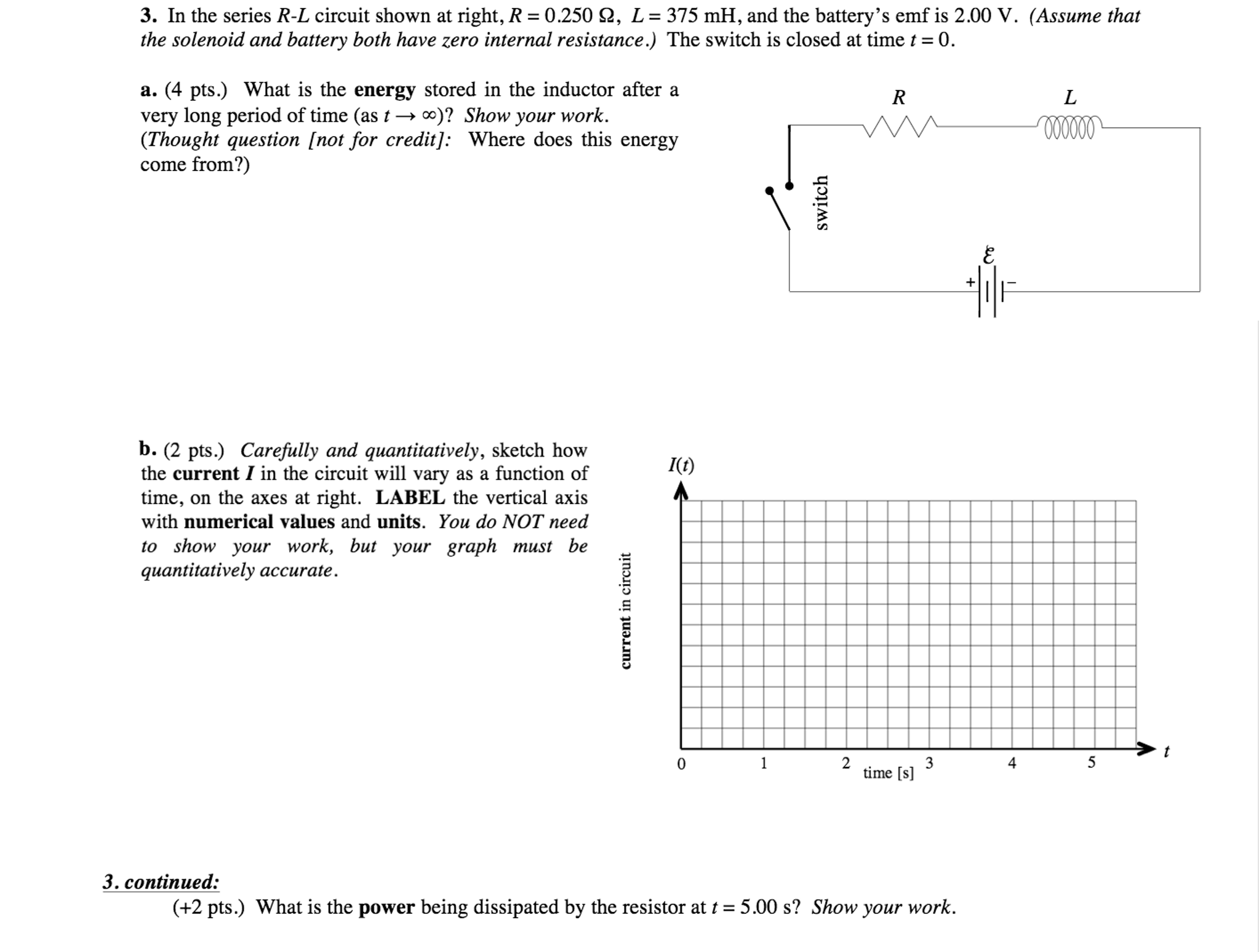 Solved In the series R-L circuit shown at right, R = 0.250 | Chegg.com