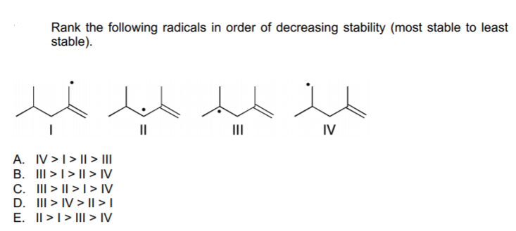 Solved Rank the following radicals in order of decreasing | Chegg.com