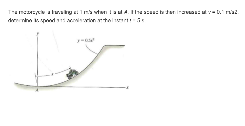 Solved The motorcycle is traveling at 1 m/s when it is at A. | Chegg.com