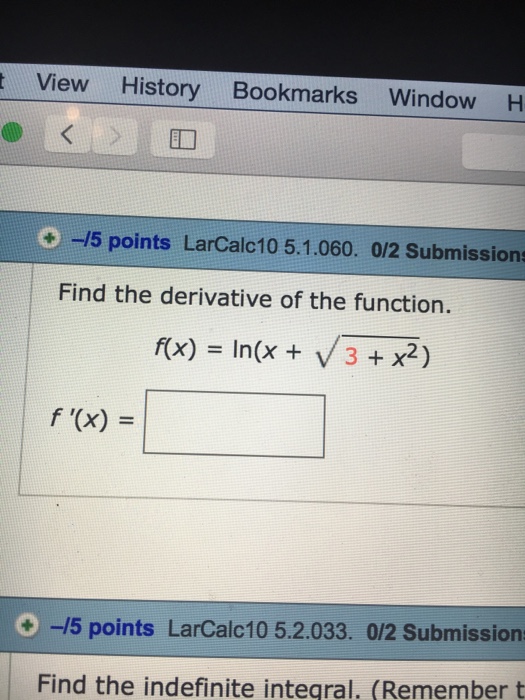 Solved Find the derivative of the function. f(x) = ln (x + | Chegg.com
