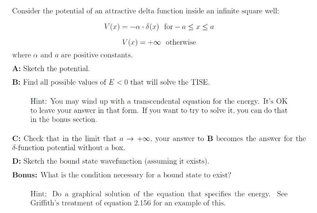 Consider the potential of an attractive delta | Chegg.com