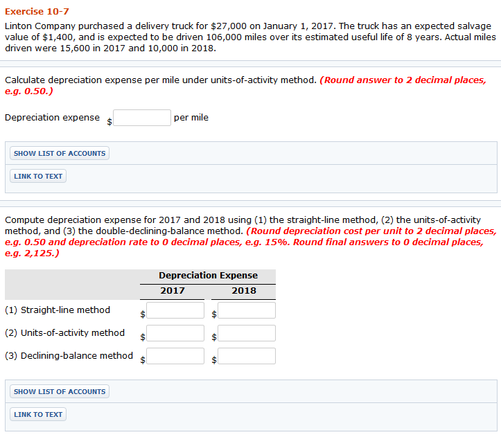 Solved Exercise 10-7 Linton Company purchased a delivery | Chegg.com