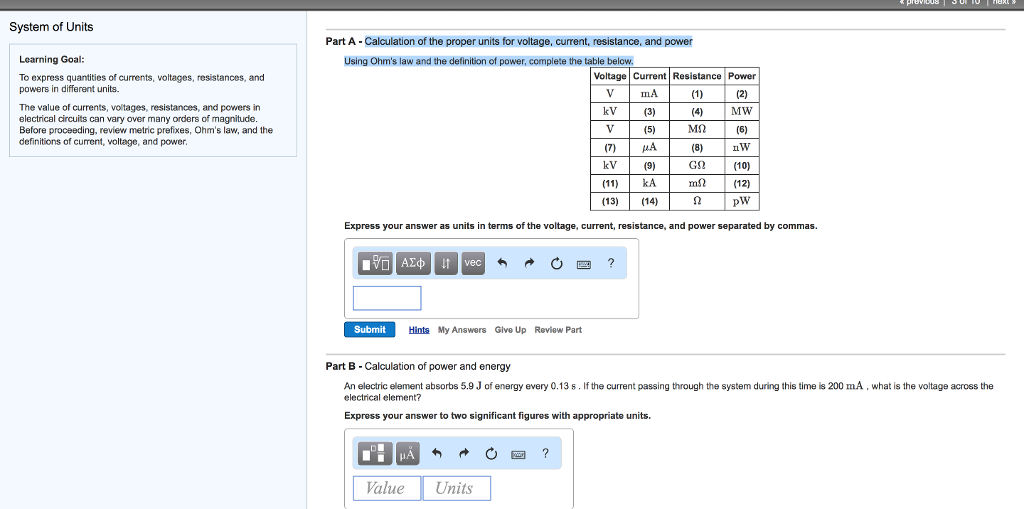 Solved Part A - Calculation of the proper units for voltage, | Chegg.com