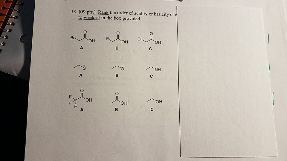 Solved Rank the order of acidity or basicity of each set of | Chegg.com