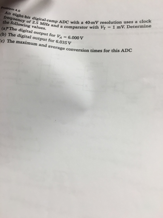 Solved An eight bit digital ramp ADC with a 40-mv resolution | Chegg.com