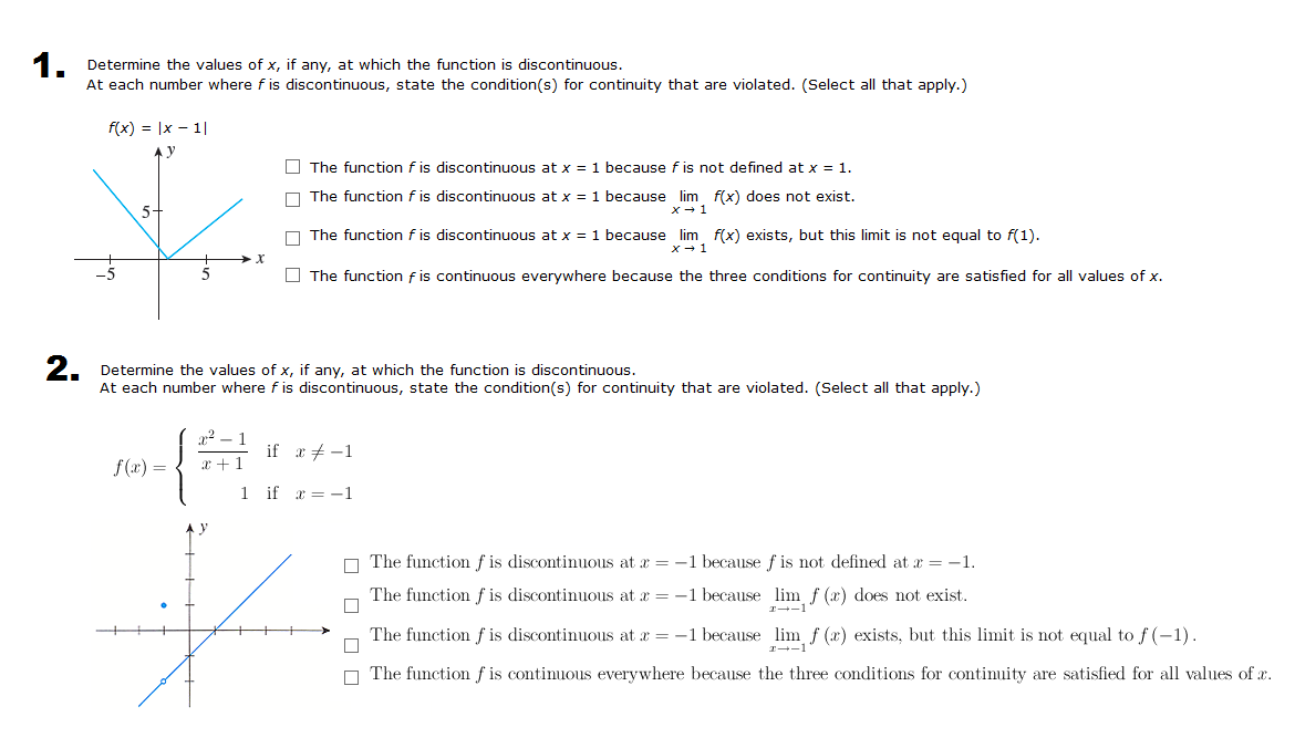 Solved Determine the values of x, if any, at which the | Chegg.com