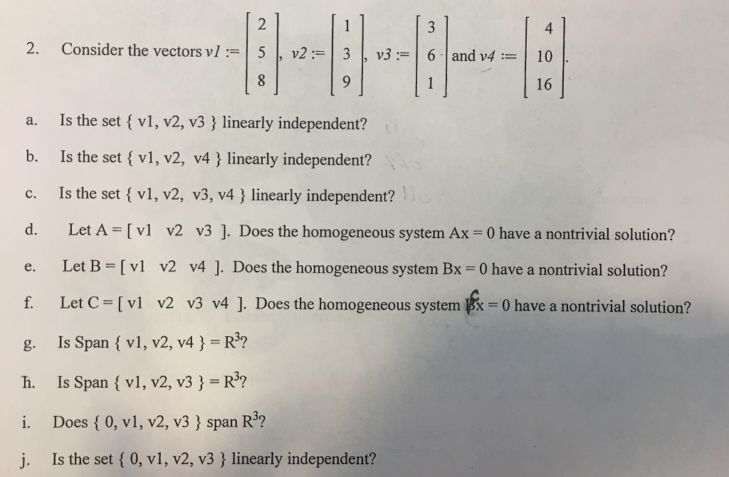 Solved 2 4 Consider the vectors v1 := | 5 |, v2 := | 3 |, | Chegg.com