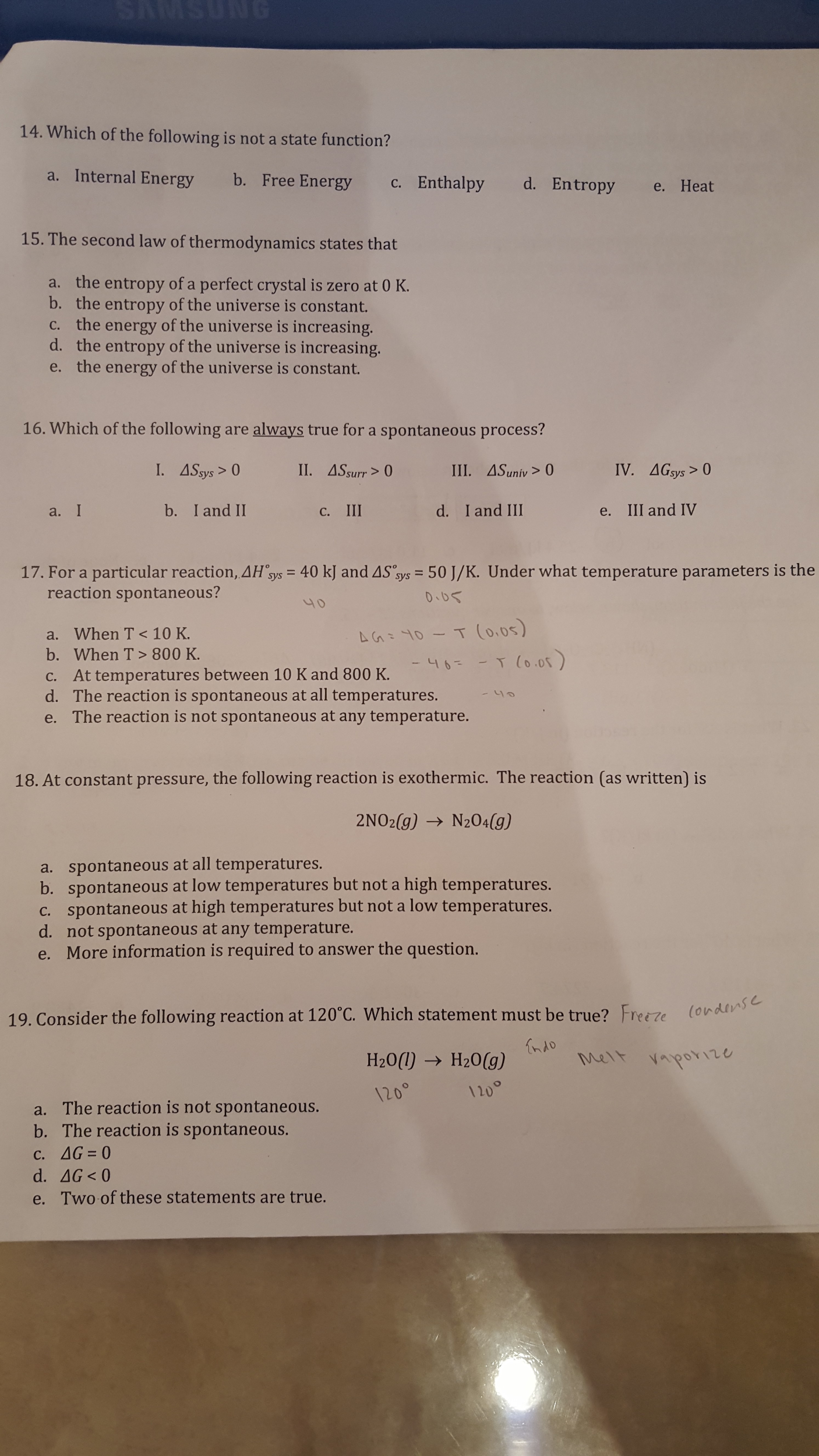 Solved: 14. Which Of The Following Is Not A State Function... | Chegg.com