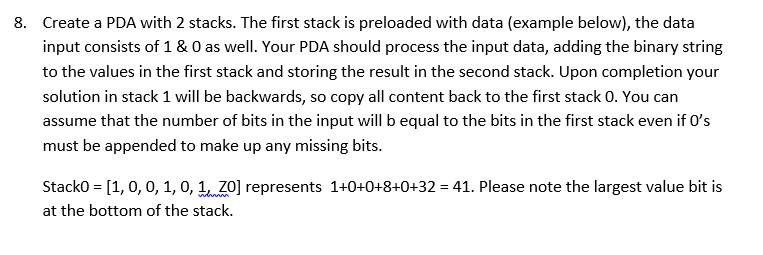 Solved Create a PDA with 2 stacks. The first stack is | Chegg.com
