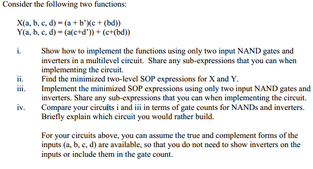 Solved Consider the following two functions: X(a, b,c, d) = | Chegg.com
