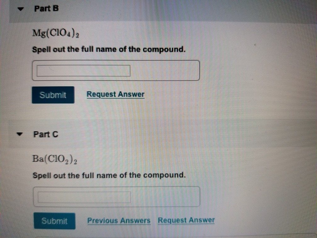 Solved Part B Mg(CIO4) Spell out the full name of the | Chegg.com