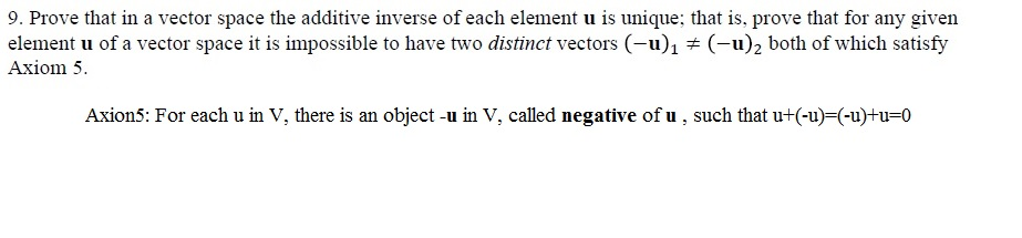 Solved Prove that in a vector space the additive inverse of | Chegg.com