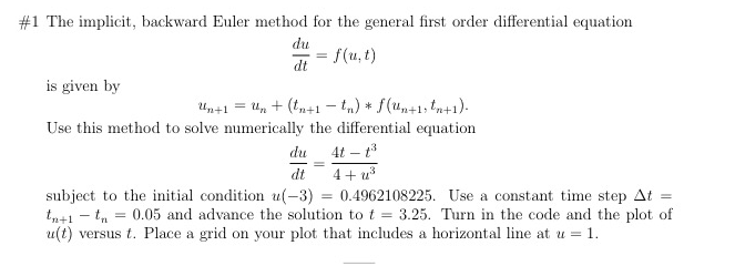 Solved The implicit, backward Euler method for the general | Chegg.com