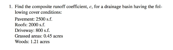 Solved 1. Find the composite runoff coefficient, c, for a | Chegg.com