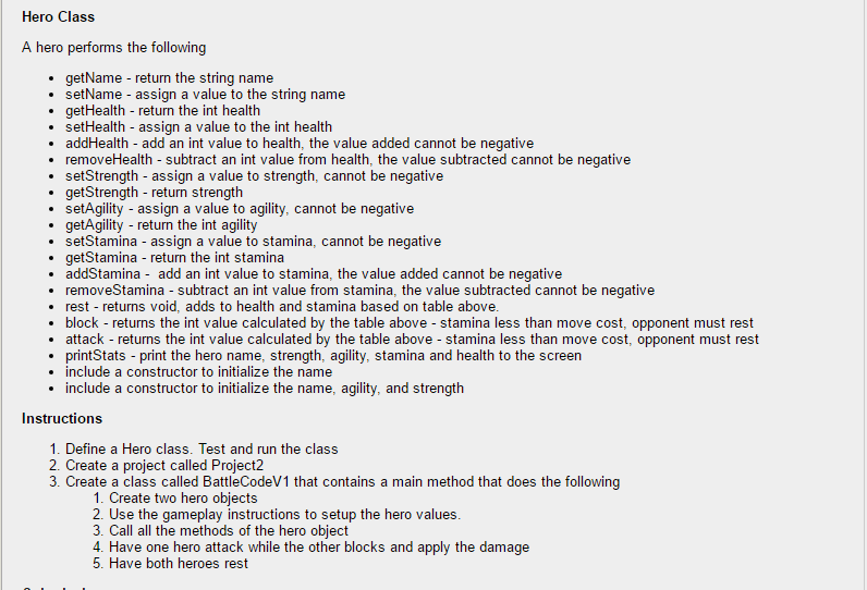 Hero Project HELP!!! Been working on this for two | Chegg.com