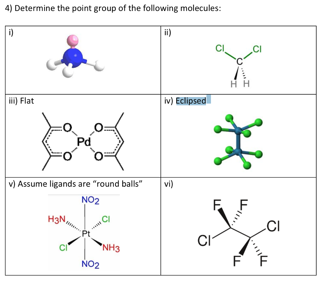 Solved 4) Determine the point group of the following | Chegg.com