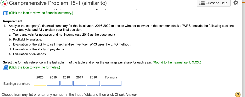 Solved Comprehensive Problem 15-1 (similar to) EQuestion | Chegg.com