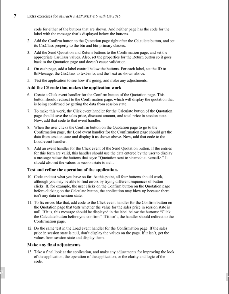 Solved 6 Extra exercises for Murach's ASP.NET 4.6 with C# | Chegg.com