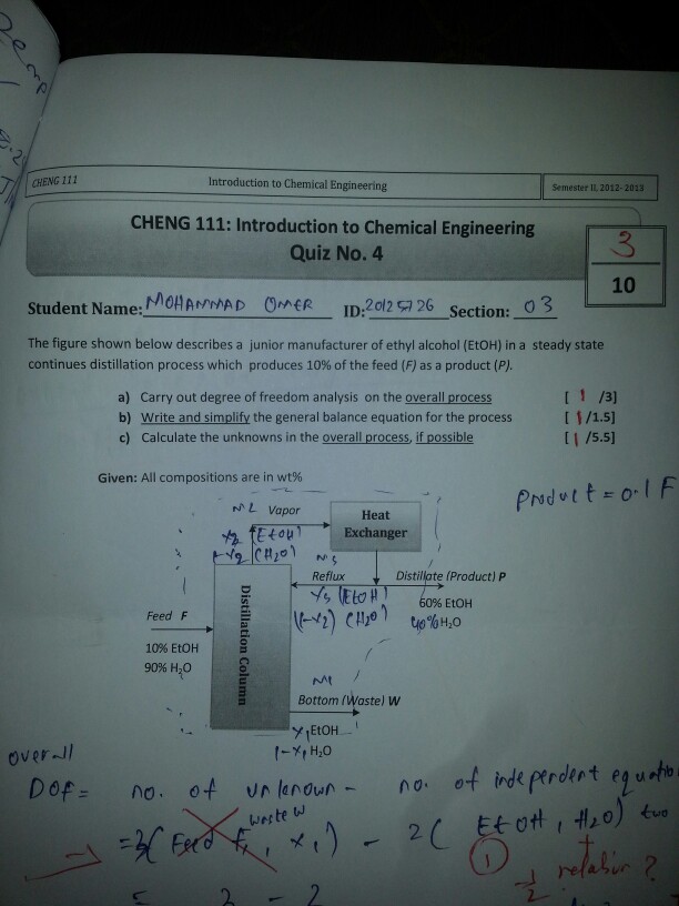 Help me solving these! Material balance chemical | Chegg.com