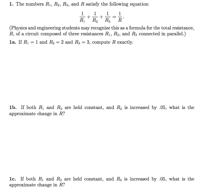 Solved 1. The numbers R1, R2, R3, and R satisfy the | Chegg.com