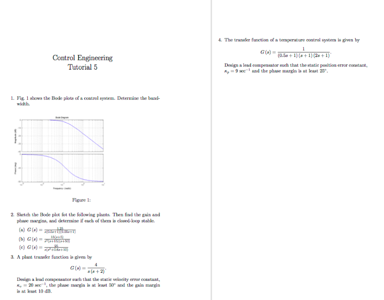 Solved Fig, 1 shows the Bode plots of a control system. | Chegg.com