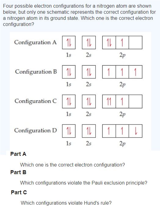 Solved Four possible electron configurations for a nitrogen | Chegg.com