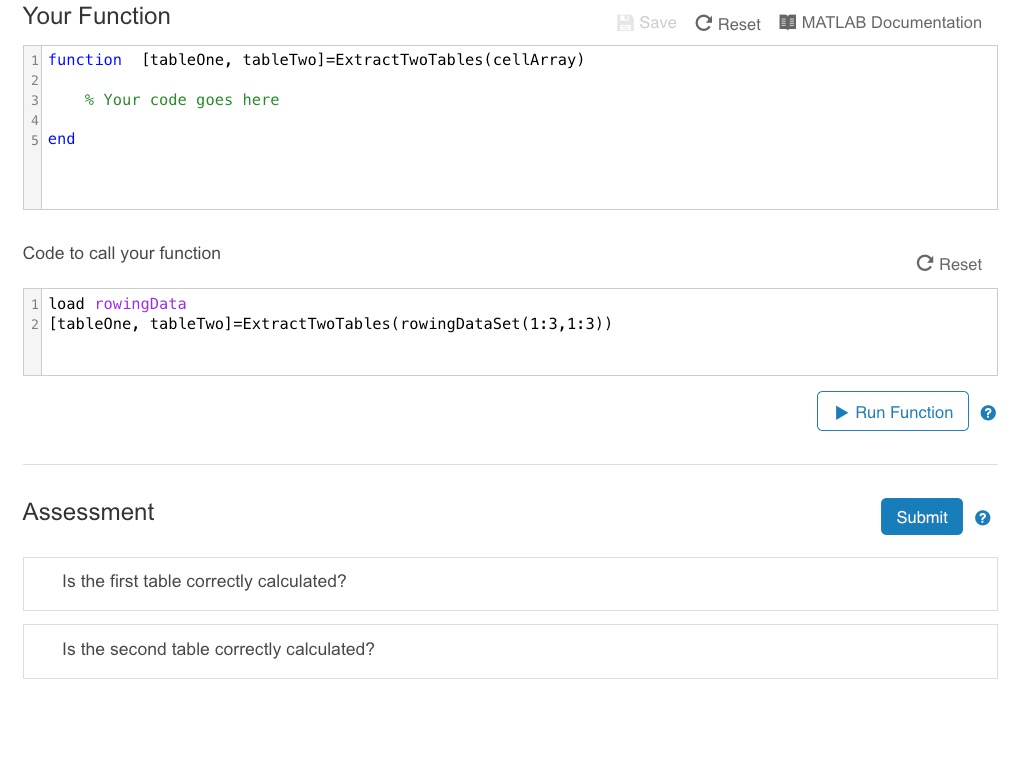 Table Creation Internal functions array2table, | Chegg.com