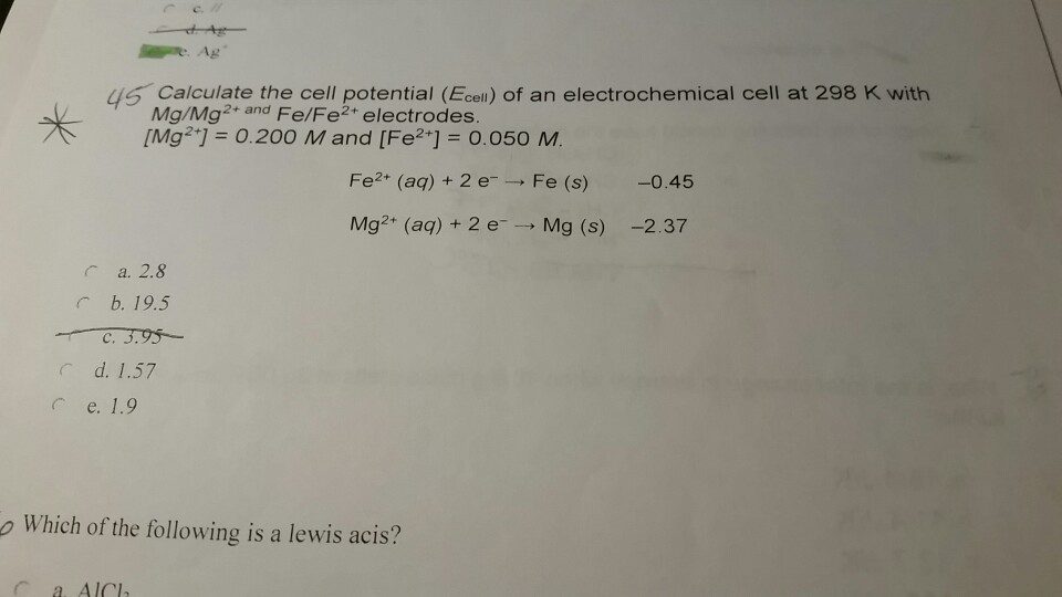 Solved 4s Calculate the cell potential (Ecell) of an | Chegg.com
