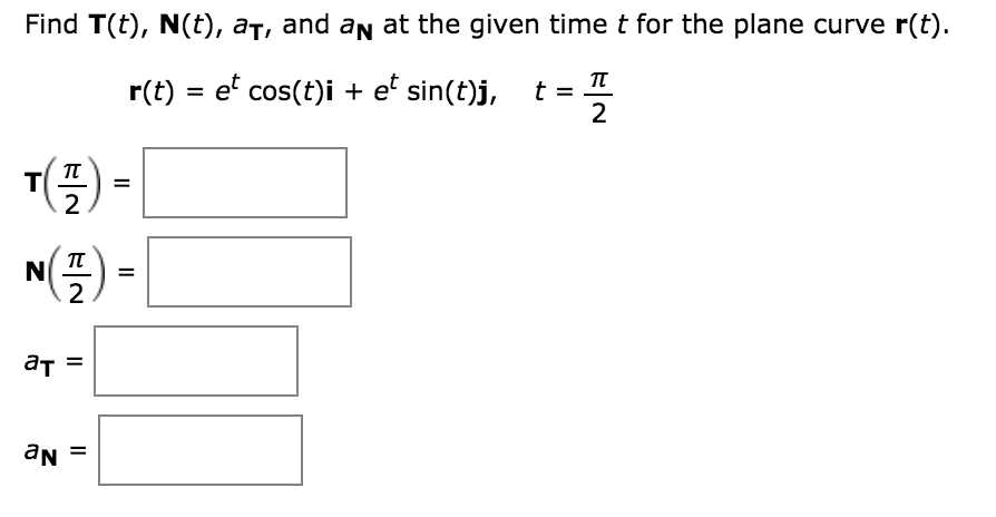 Solved Find T (t), N (t), a_T, and a_N at the given time t | Chegg.com